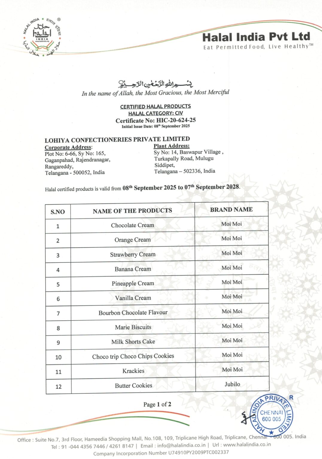 Certifications - Lohiya Confectioneries